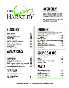 Menu » The Barkley Restaurant & Bar